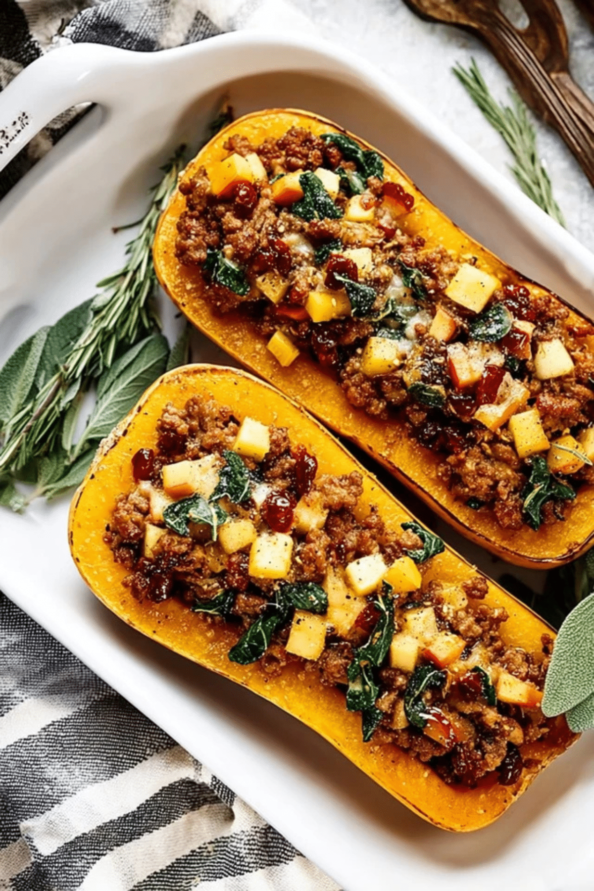 Apple Sausage Stuffed Butternut Squash Recipe - Recipes by Lucelle